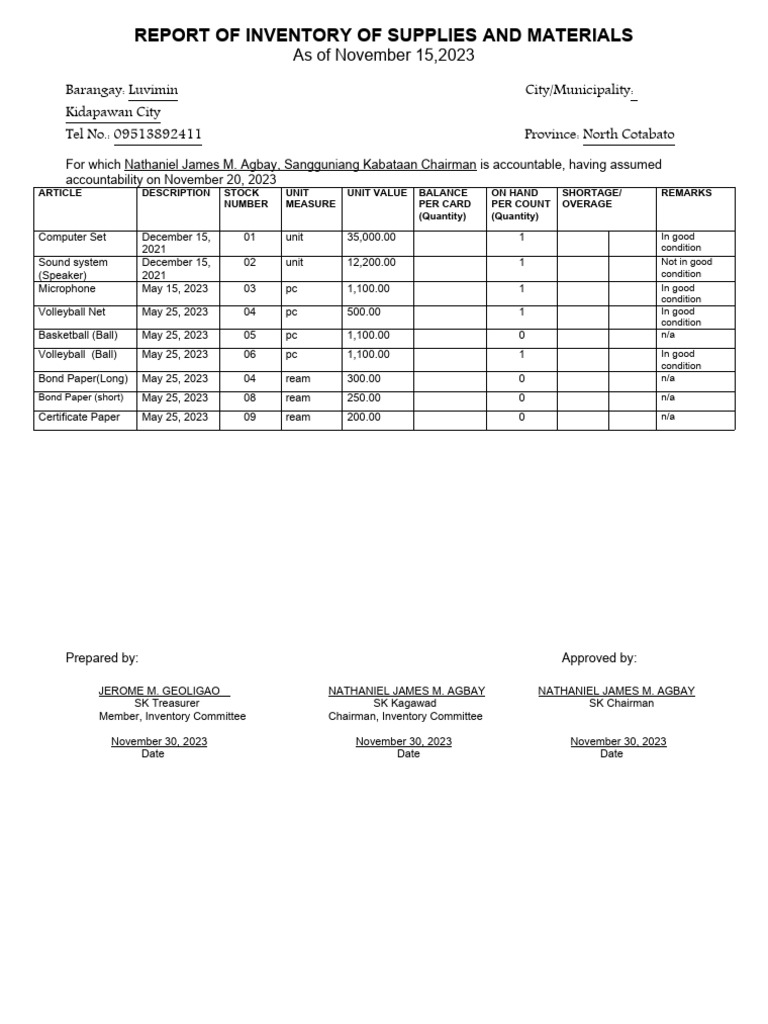 Report of Inventory of Supplies and Materials | PDF | Inventory | Economies