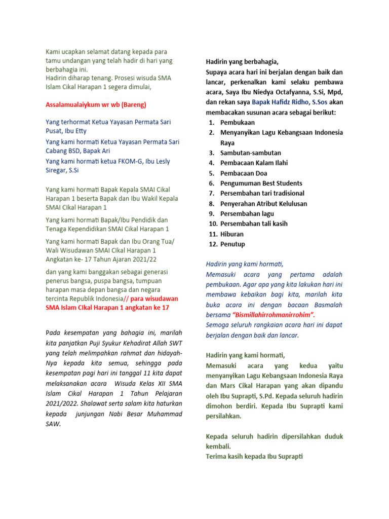 teks mc wisuda | PDF