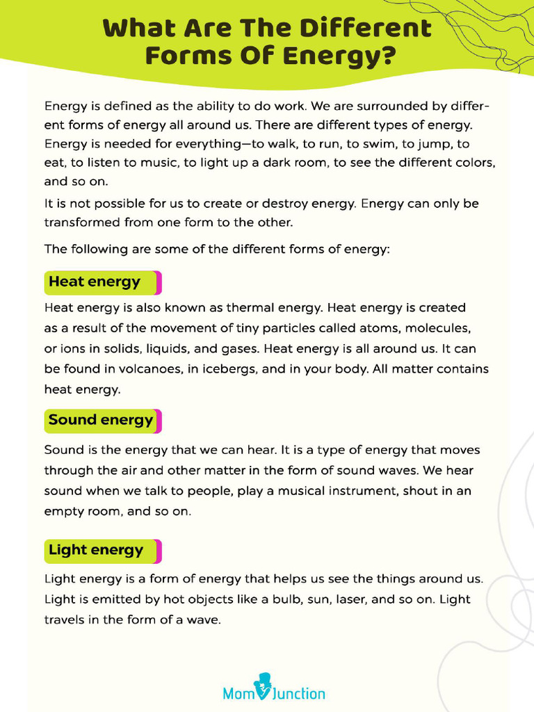 2nd Grade Froms of Energy Sheet 1 | PDF