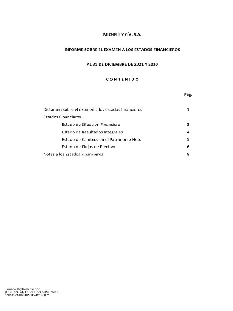 1 Informe Eeff 2021 Michell y Cia | PDF | normas internacionales de INFORMACION FINANCIERA ...