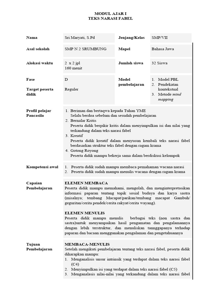 Modul Ajar 1 Fix | PDF
