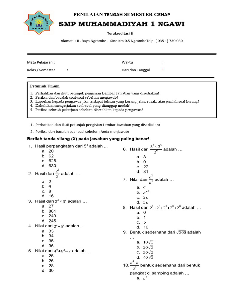 Soal PTS MTK Kelas 9 | PDF