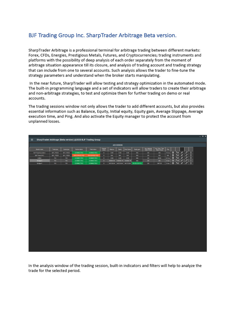 SharpTrader Arbitrage Software Overview | PDF