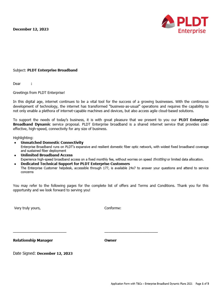 Enterprise Broadband DYNAMIC PLDT | PDF
