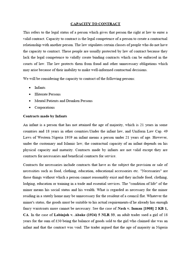 Capacity to Contract | PDF | Articles Of Association | Mortgage Law