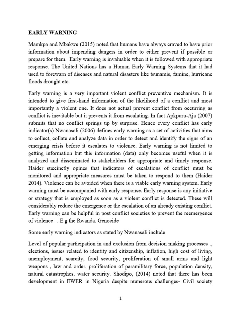 Early Warning, Life Cycle and Peace Agreement. | PDF