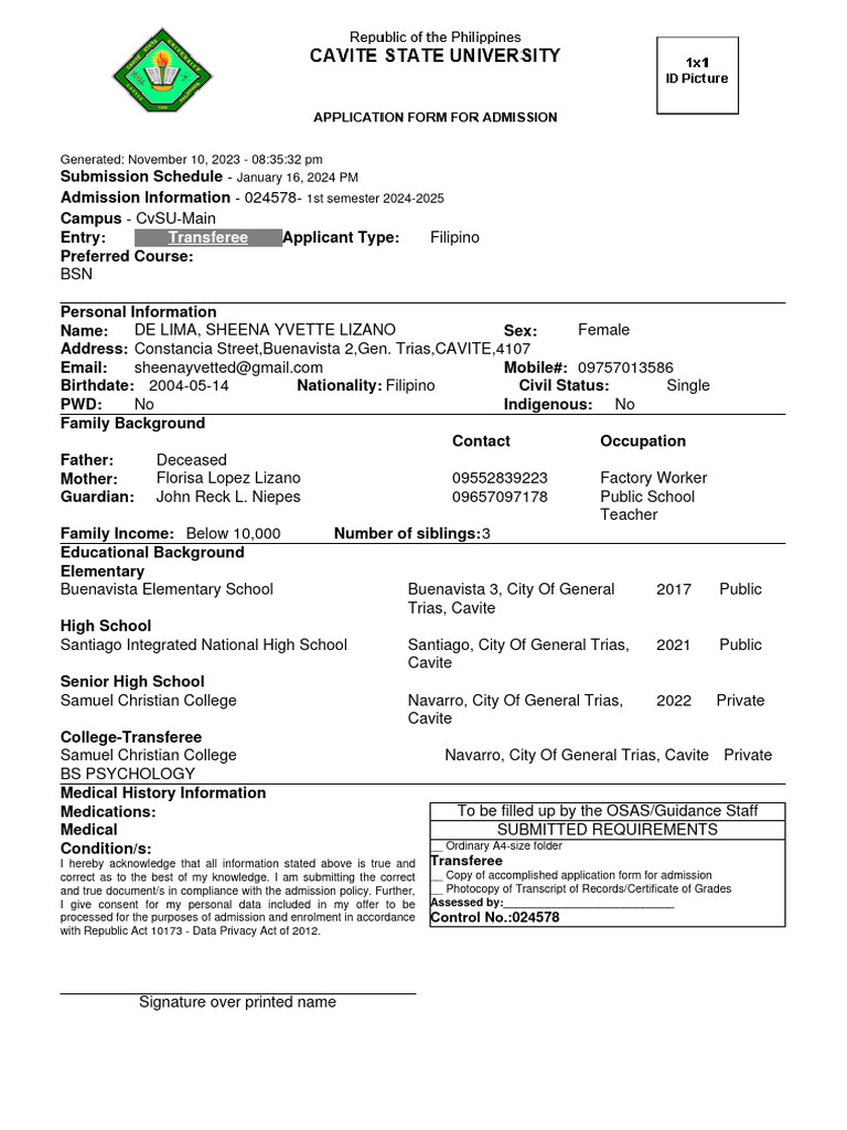 DE LIMASHEENA YVETTE AppForm Sheenayvettedgmail - Com-1 | PDF