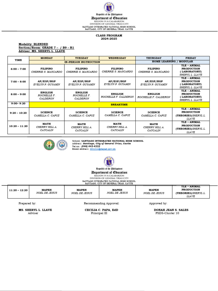 Grade 7 Class Program Farm School Animal Production | PDF