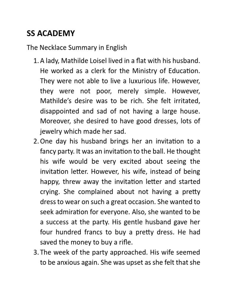 Summary - The Necklace | PDF