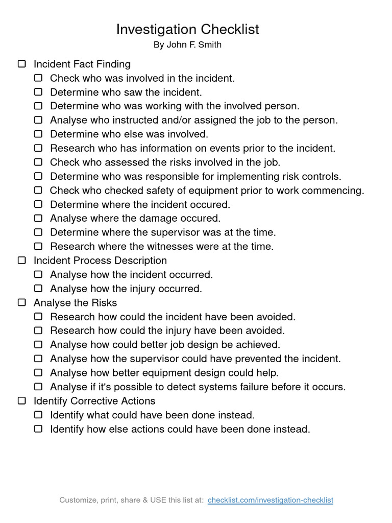Investigation Checklist | PDF
