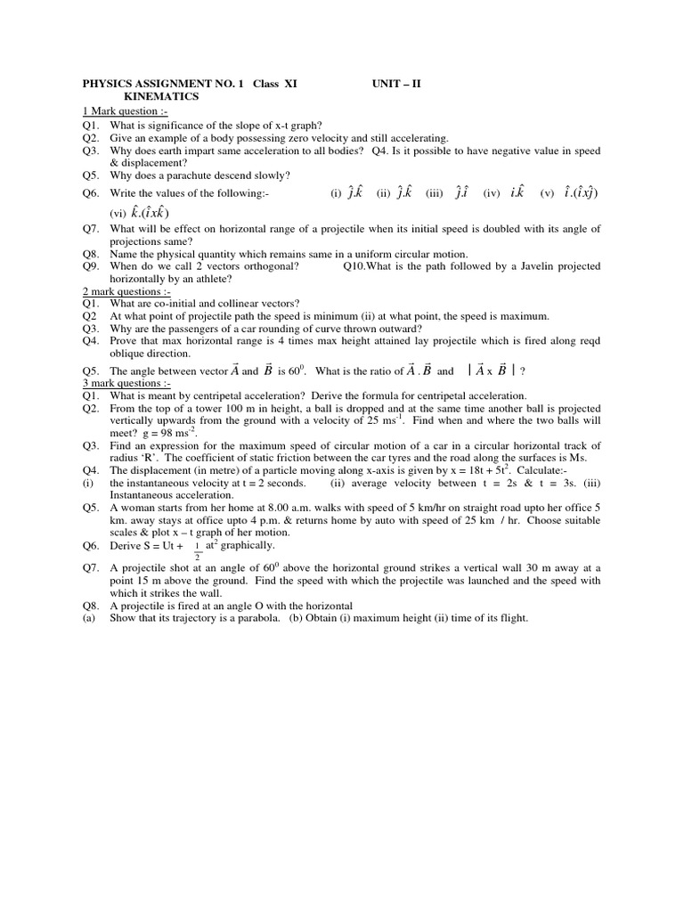 CBSE Class 11 Physics Worksheet | PDF