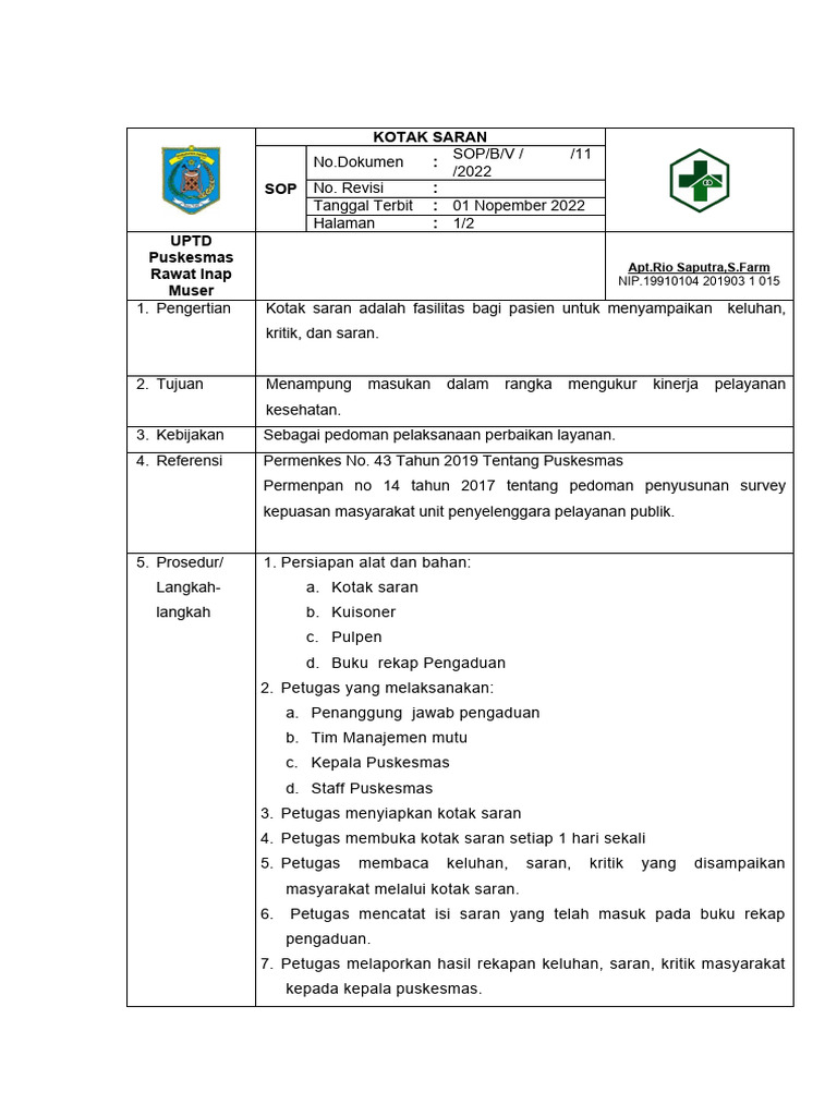 2.1.1 SOP Kotak Saran FIX | PDF
