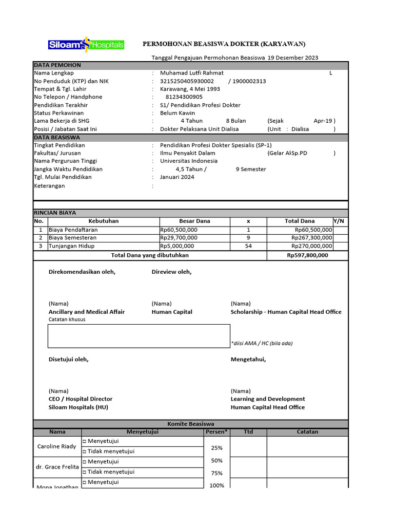 Form Pengajuan Beasiswa | PDF