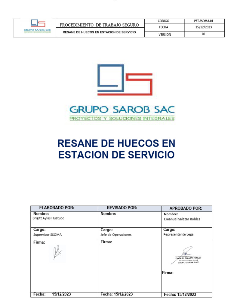 Procedimiento de Resane de Huecos - Stop | PDF