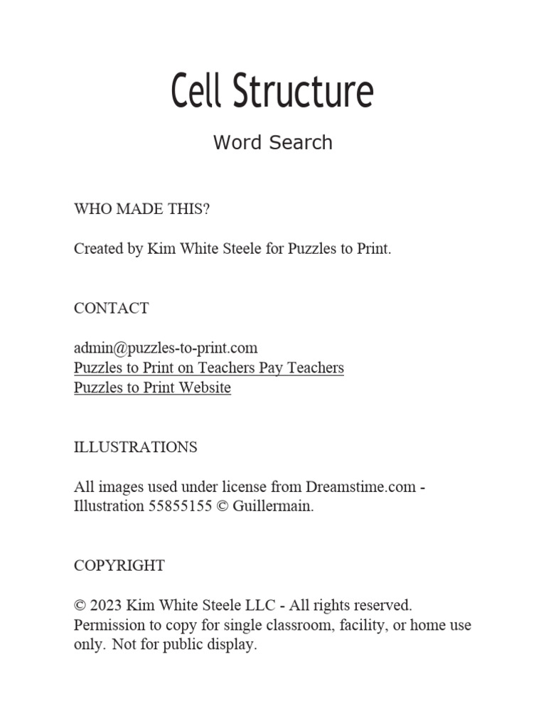 Cell Structure Word Search | PDF