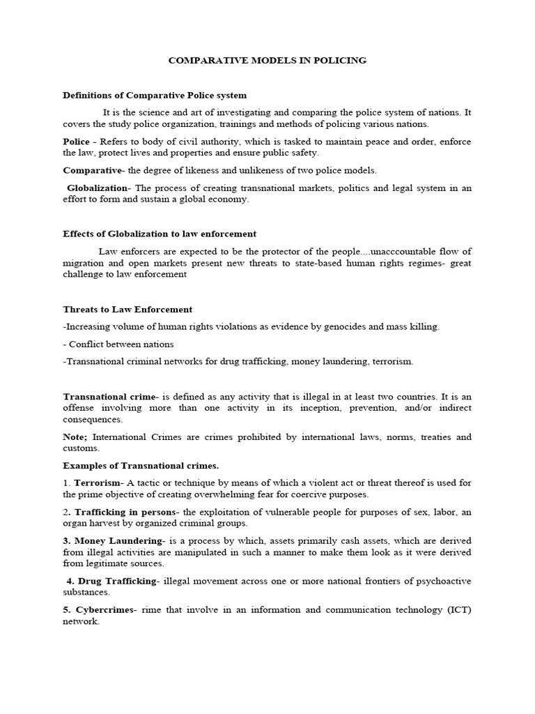 Comparative Models in Policing Lea 2 Handouts - 1 | PDF