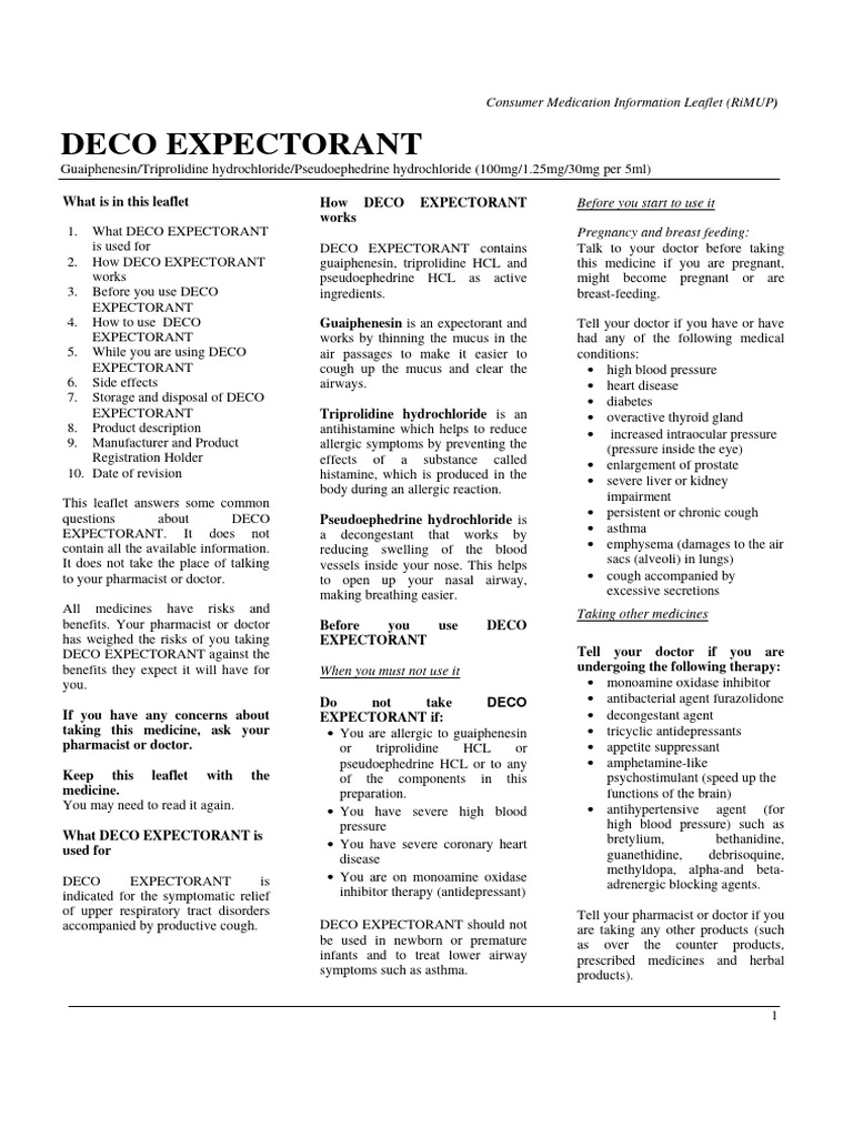 Deco Expectorant Guaiphenesin Triprolidine Pseudoephedrine HOE Pharmaceuticals SDN BHD 30nov2015 ...