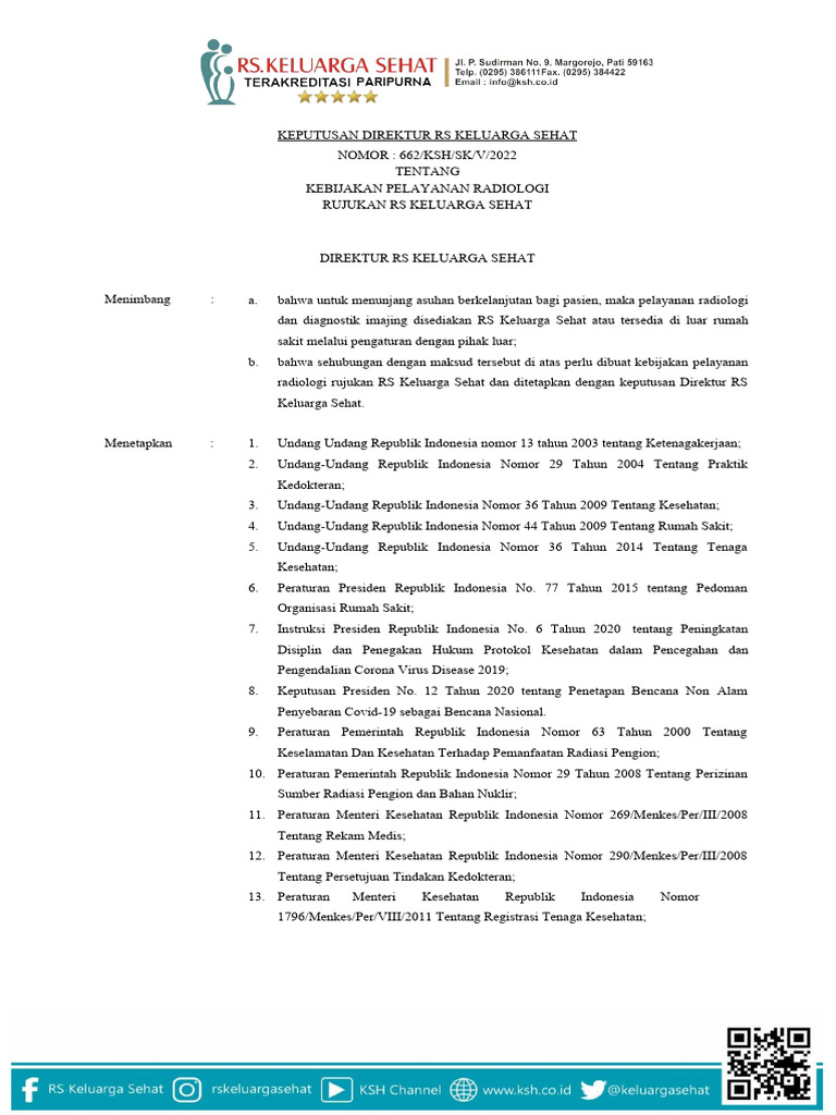 Kebijakan Radiologi Rujukan RS Keluarga Sehat | PDF | Pengembangan Diri | Sains & Matematika