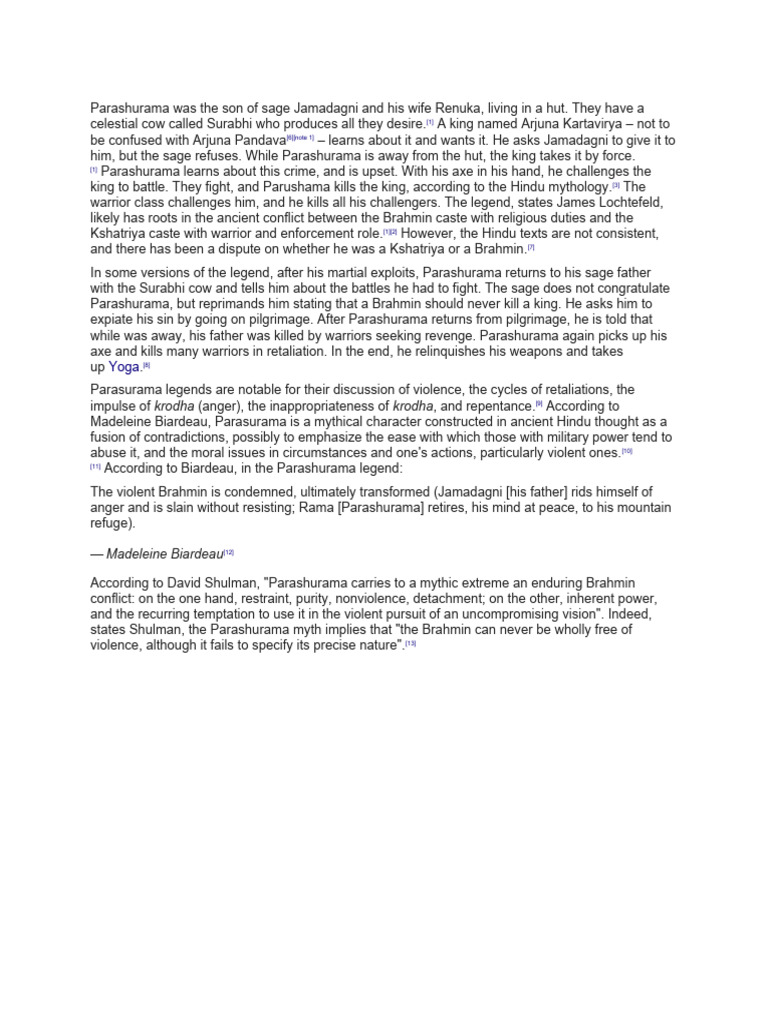 Parashurama Was The Son of Sage Jamadagni and His Wife Renuka | PDF ...