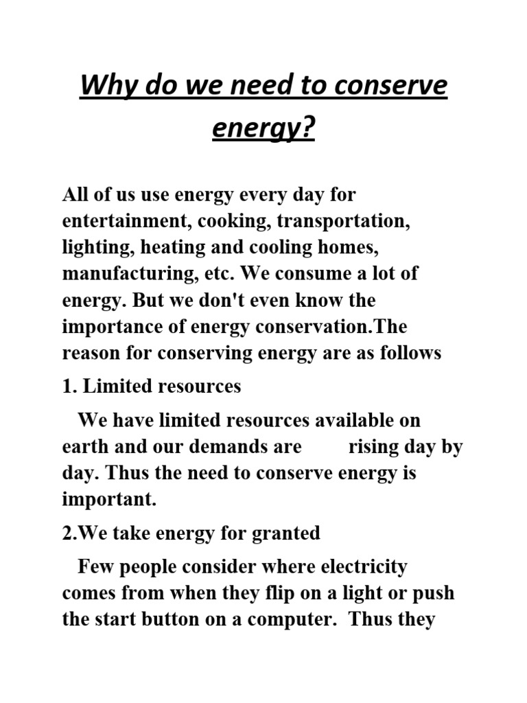 Why Do We Need To Conserve Energy | PDF | Renewable Energy | Energy ...