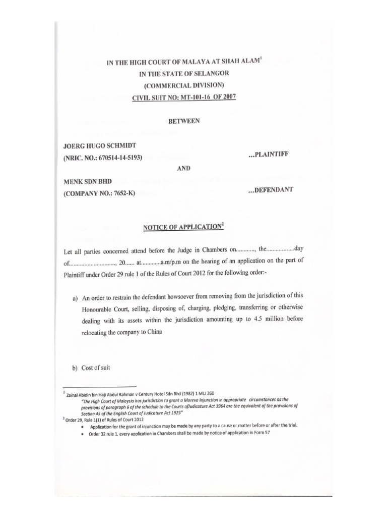 Sample Drafting Mareva Injunction | PDF
