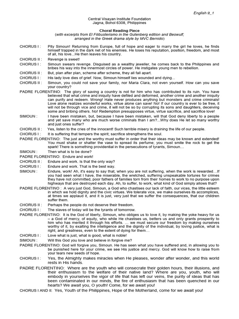 English 9 LAS 1 Choral Reading Piece - El Fili and Beowulf | PDF