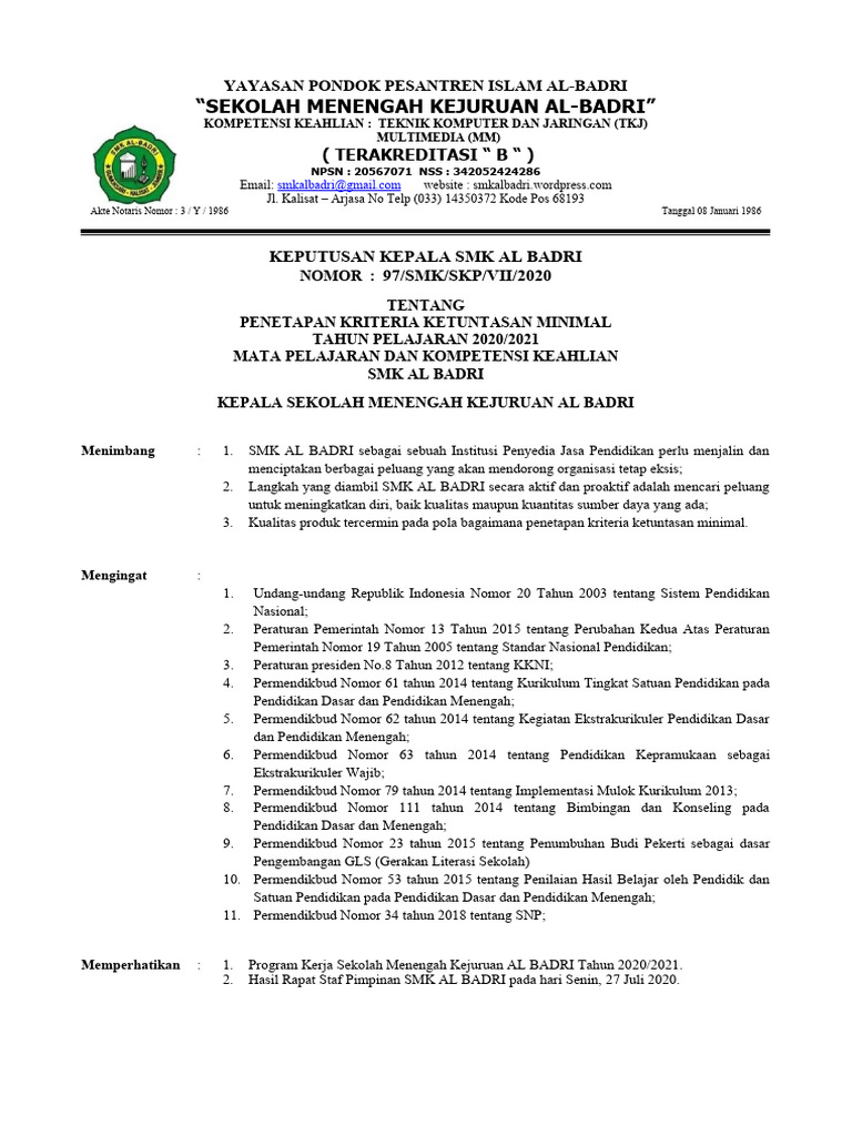SK Penentuan KKM | PDF