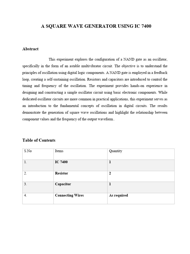 Square Wave Generator Using NAND Gate | PDF | Methodology | Statistics