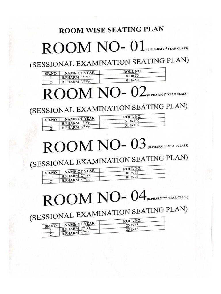 Sessional Examination Room Wise Seating Plan | PDF