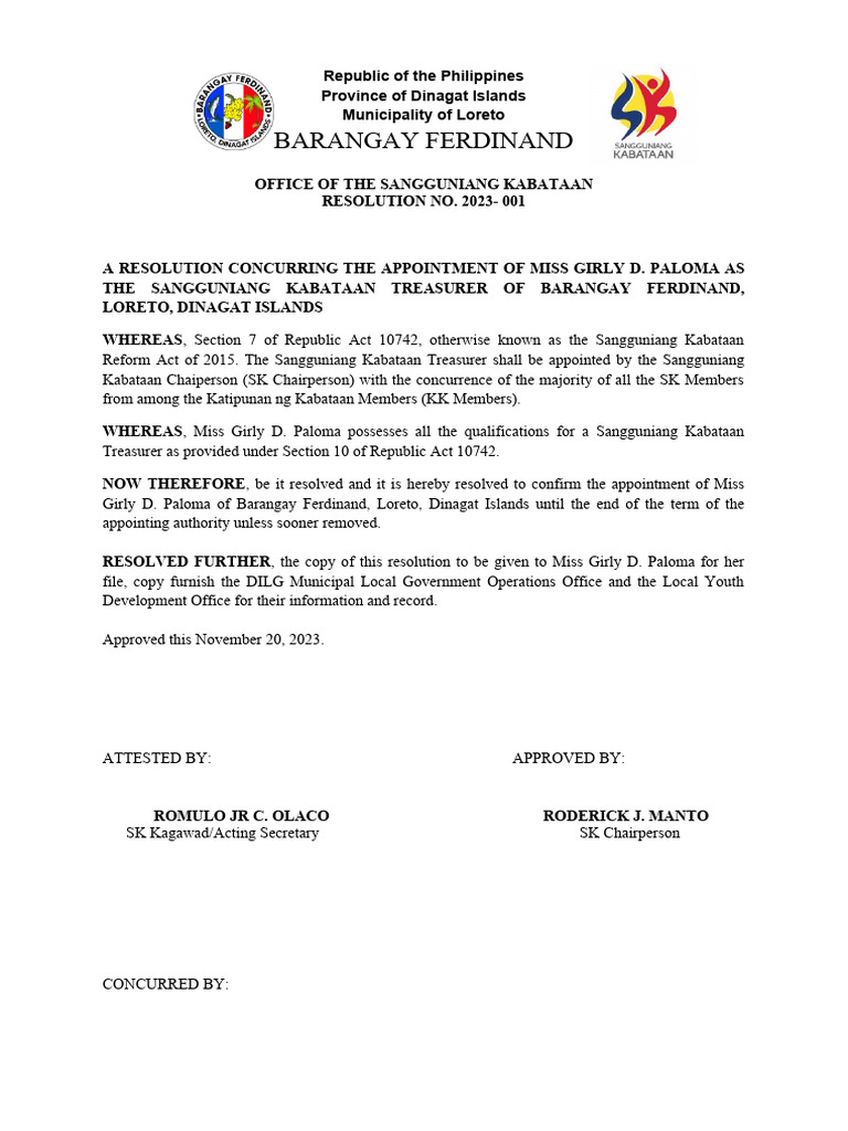 SK RESO Concurring and Appoitnment. | PDF