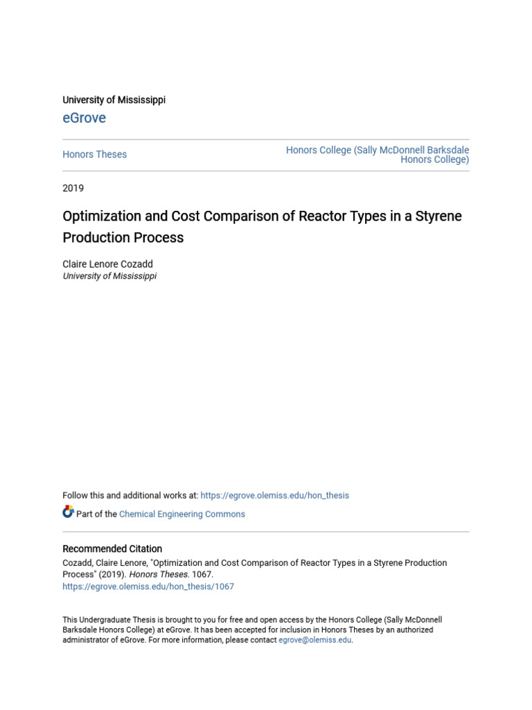 Optimization and Cost Comparison of Reactor Types in A Styrene PR | PDF ...