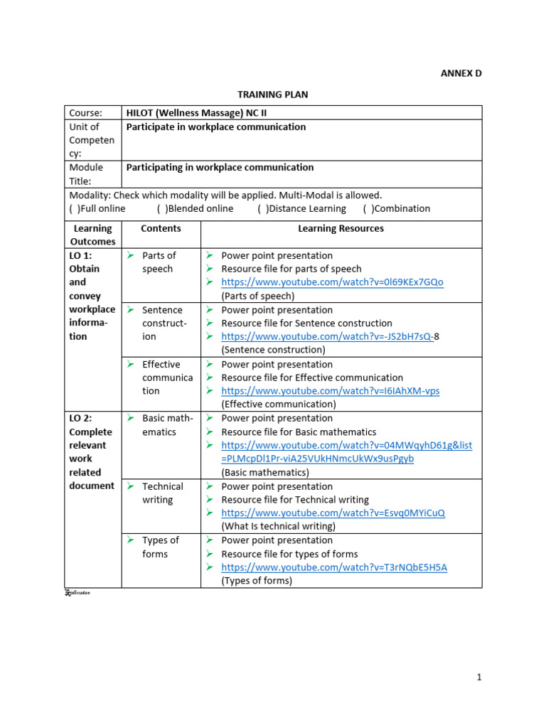 TRAINING PLAN HILOT | PDF