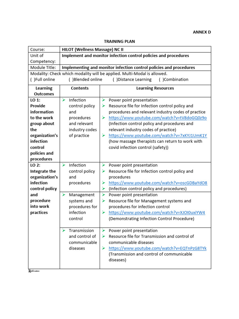 Infection Control Training Plan | PDF | Infection | Health Sciences