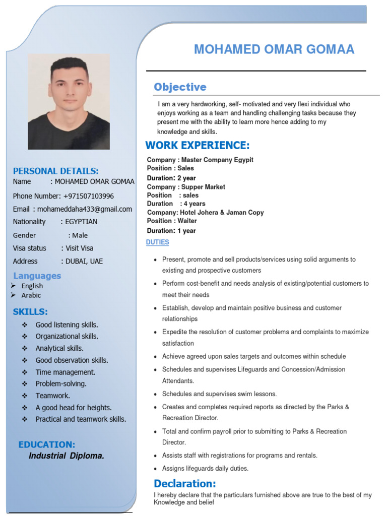 Mohamed Omar Gomaa - CV Summary | PDF | Sales | Cognition