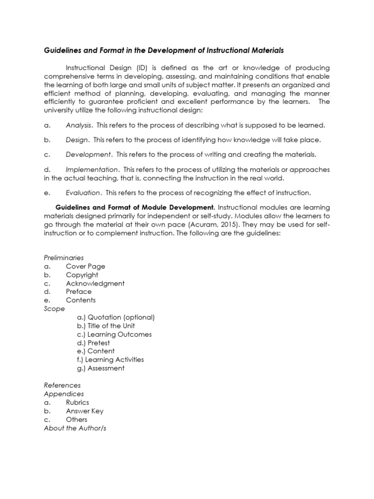 Guidelines and Format in The Development of Instructional Materials | PDF | Instructional Design ...
