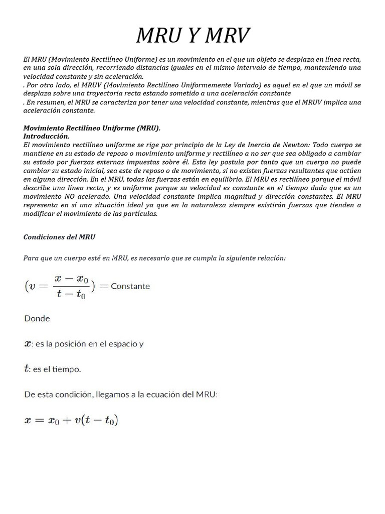 Mru y Mrv Resumen Borador. | PDF | Velocidad | Aceleración