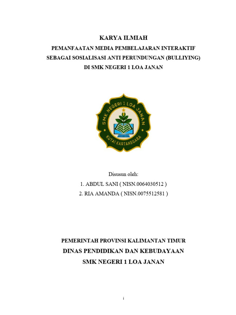 Karya Ilmiah Duta Pelajar Sadar Hukum - Perundungan - SMK N 1 Loa Janan | PDF