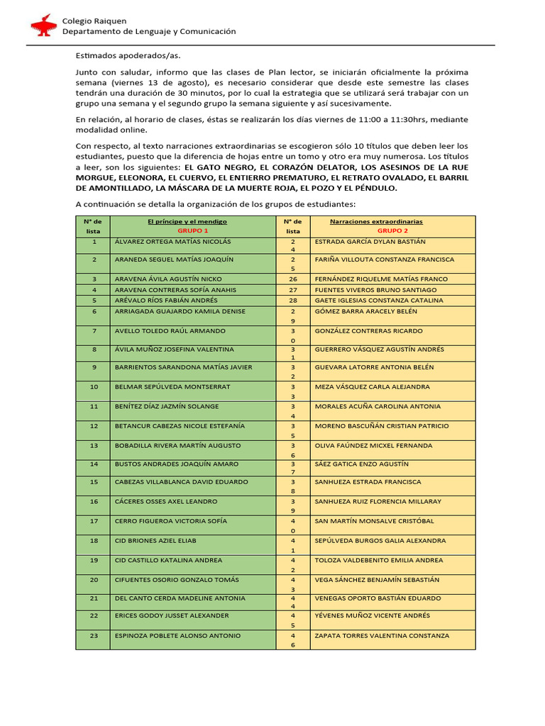 Comunicacion Plan Lector 8vo Basico Agosto | PDF