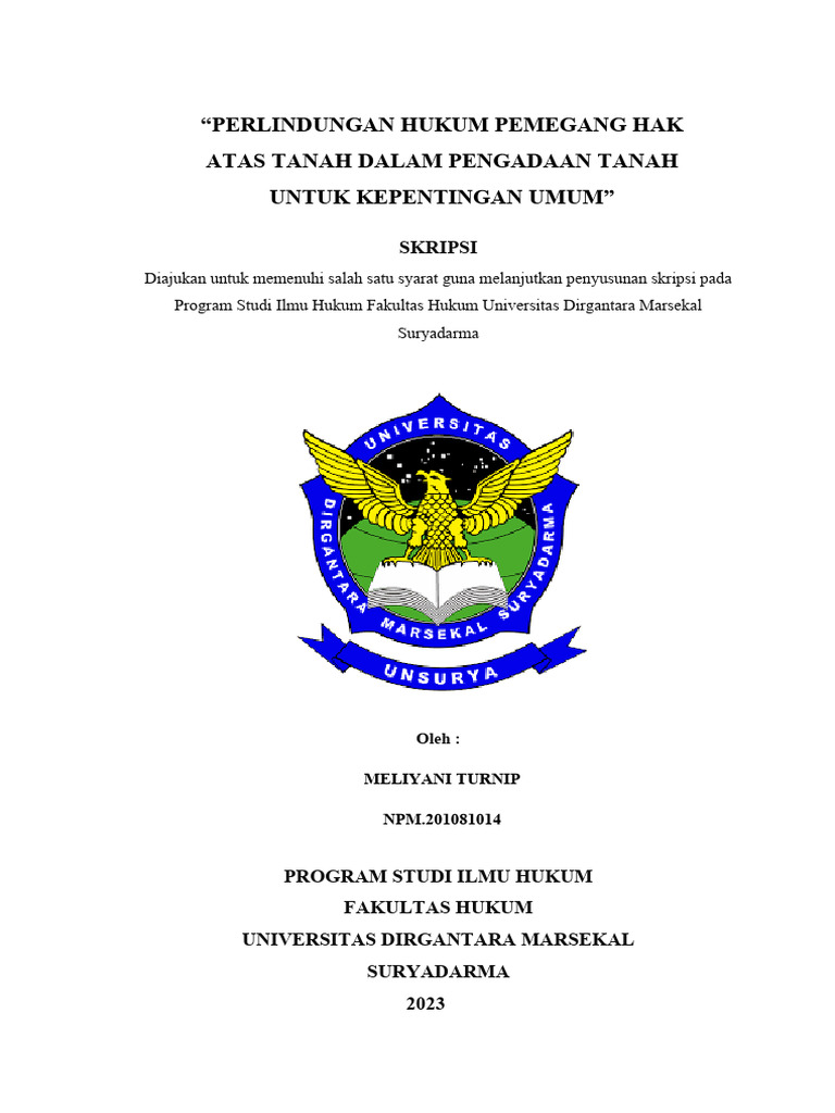 Perlindungan Hukum Pemegang Hak Atas Tanah Dalam Pengadaan Tanah Untuk Kepentingan Umum 1 Pdf 