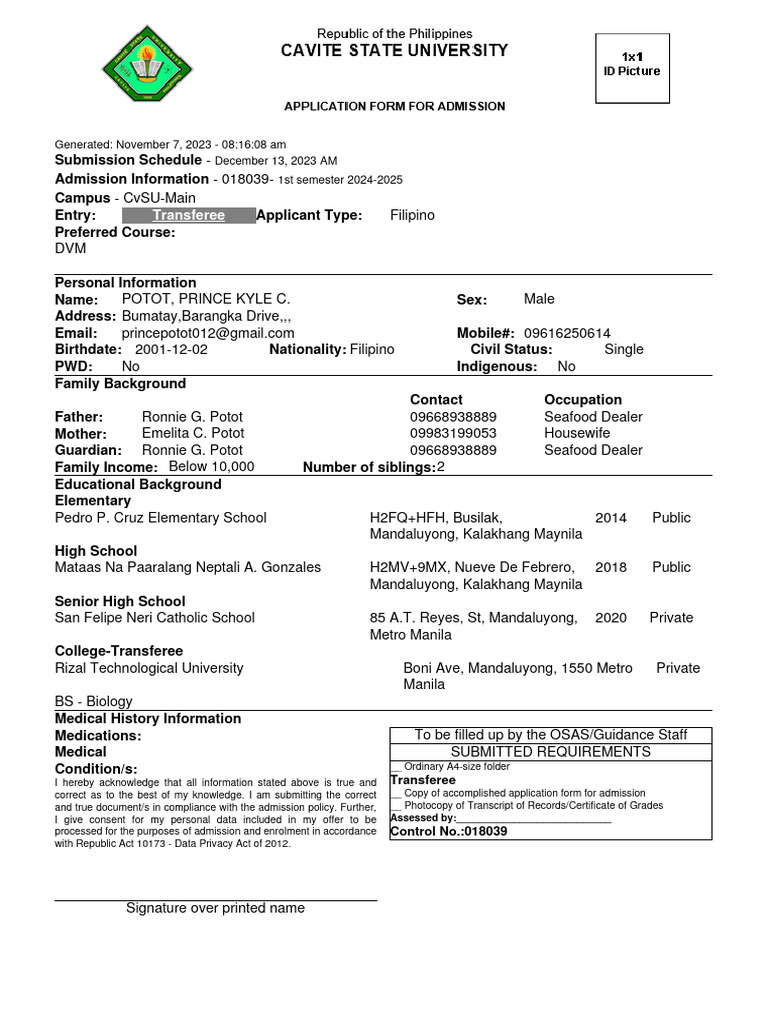 POTOTPRINCE KYLE AppForm | PDF