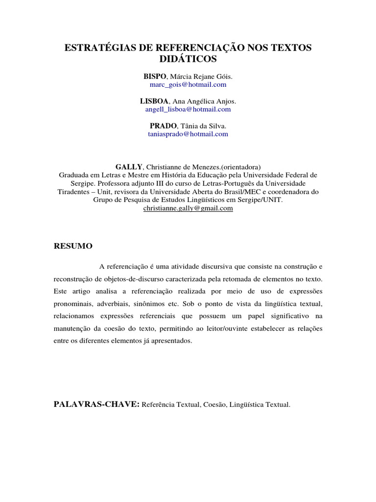 Estratégias de Referenciação Nos Textos Didáticos (Unit-Se) | PDF