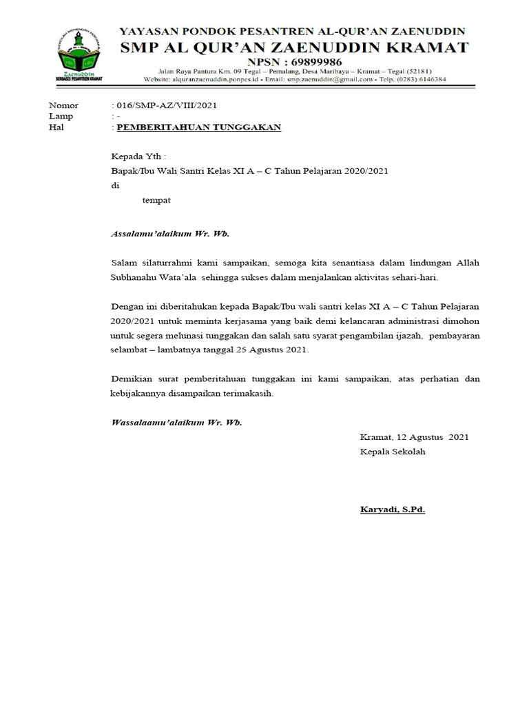 Surat Pemberitahuan Tunggakan | PDF