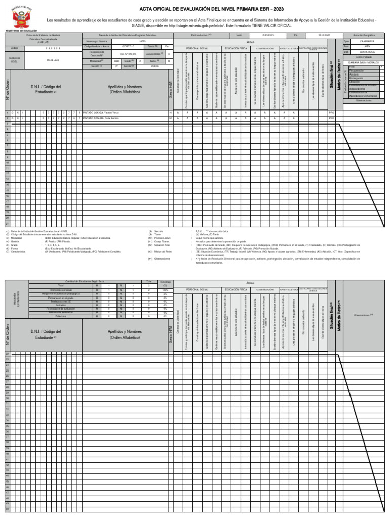 RptFormatoOficial (1) Actas Segundo | PDF