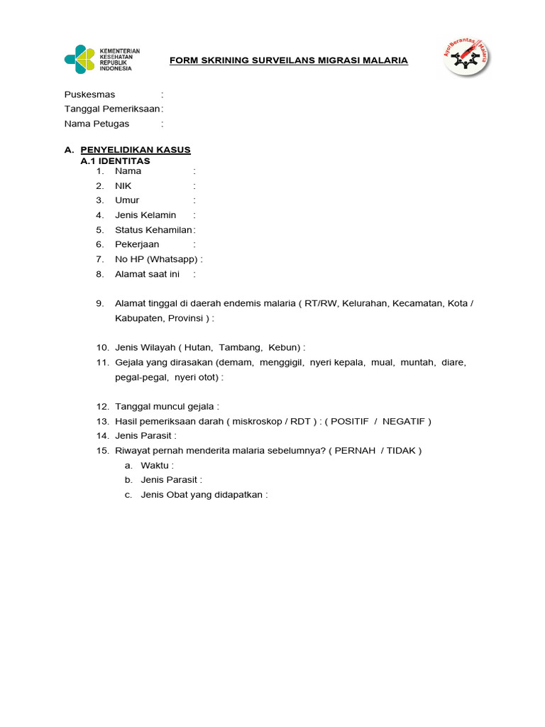 FORM SKRINING MALARIA | PDF
