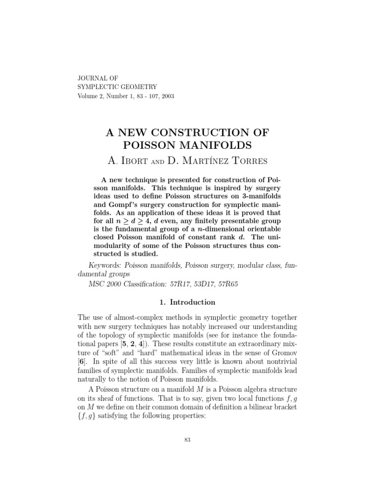 A New Construction of Poisson Manifolds A I D. M T: Journal of ...