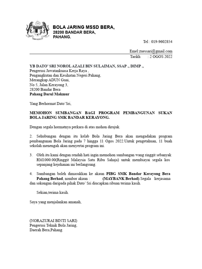 Surat Permohonan Sumbangan Yb | PDF