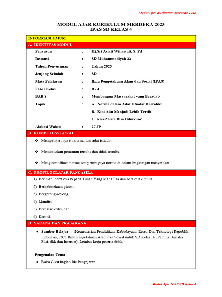 BAB 8 - MA IPAS Kls 4 | PDF | Karier & Perkembangan