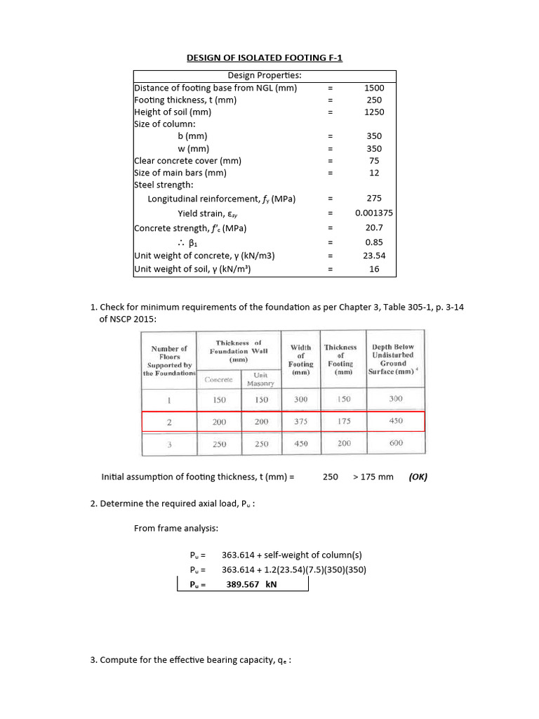 Design For Isolated Footing (Sample) | PDF