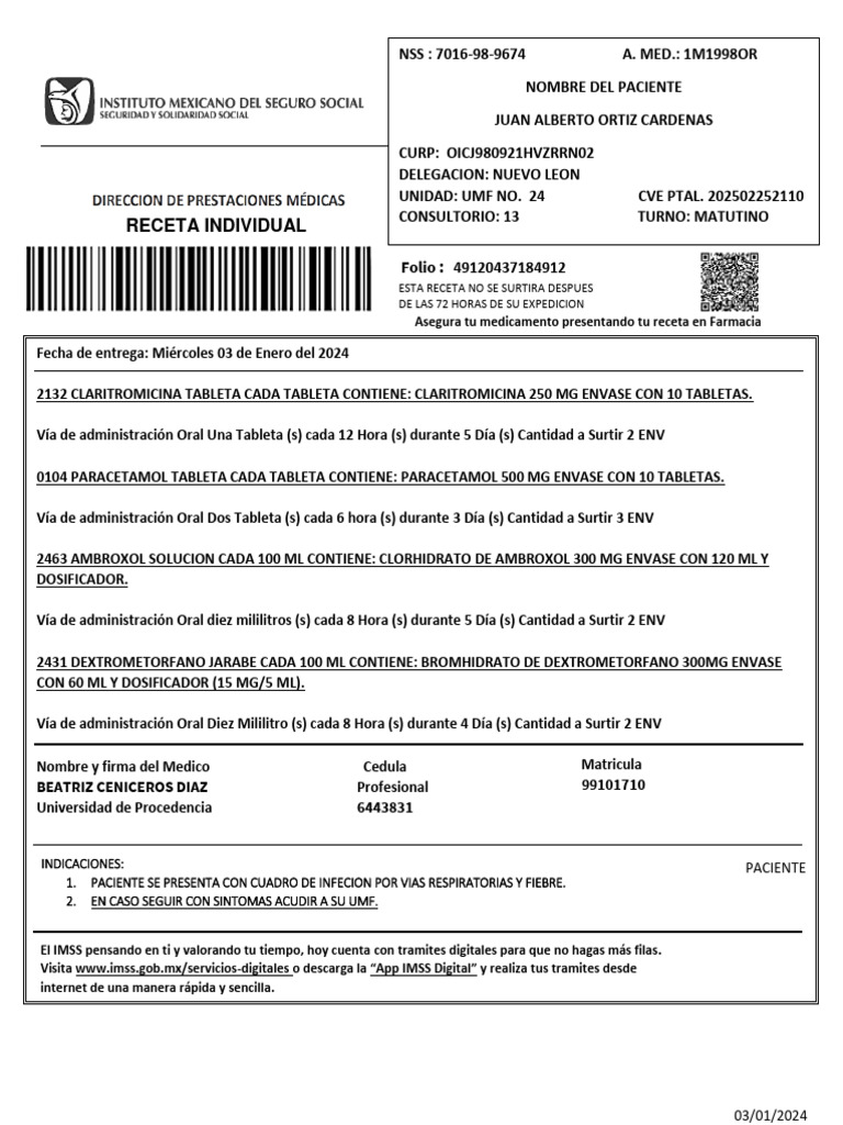 Receta Imss Alberto 8isa) | Descargar gratis PDF | Ciencias de la Salud ...