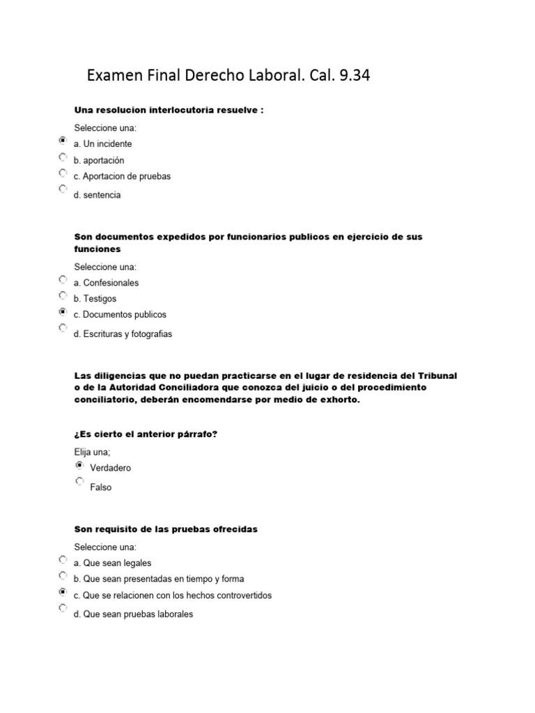 Examen Final Derecho Laboral | PDF | Sentencia (ley) | Demanda judicial